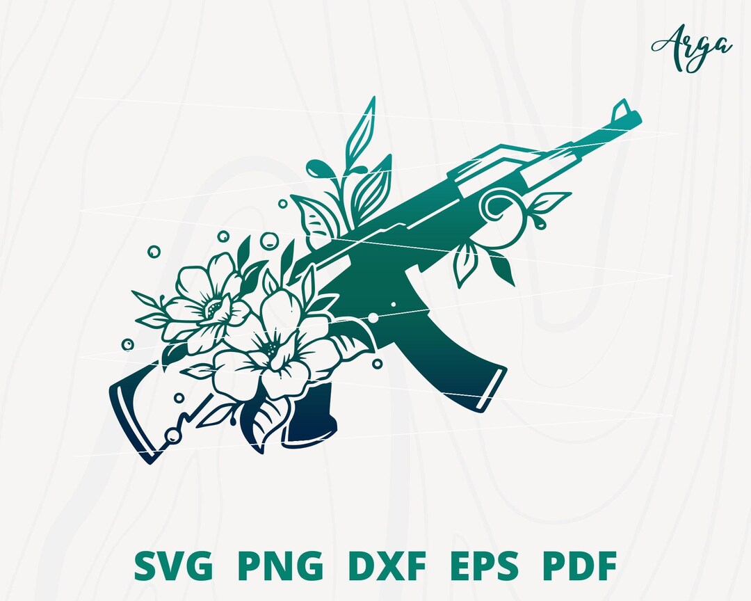 Floral Gun Svg, Floral Rifle Svg, Floral Weapon Svg, Assault Rifle Svg ...