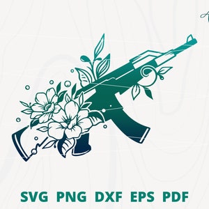 Floral Gun Svg, Floral Rifle Svg, Floral Weapon Svg, Assault Rifle Svg ...