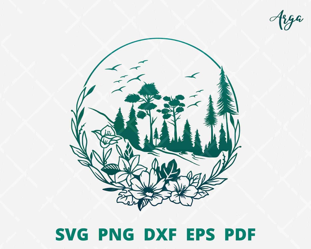 Forest in Flower Frame, Forest Scene SVG, Floral Forest Wall Decoration ...