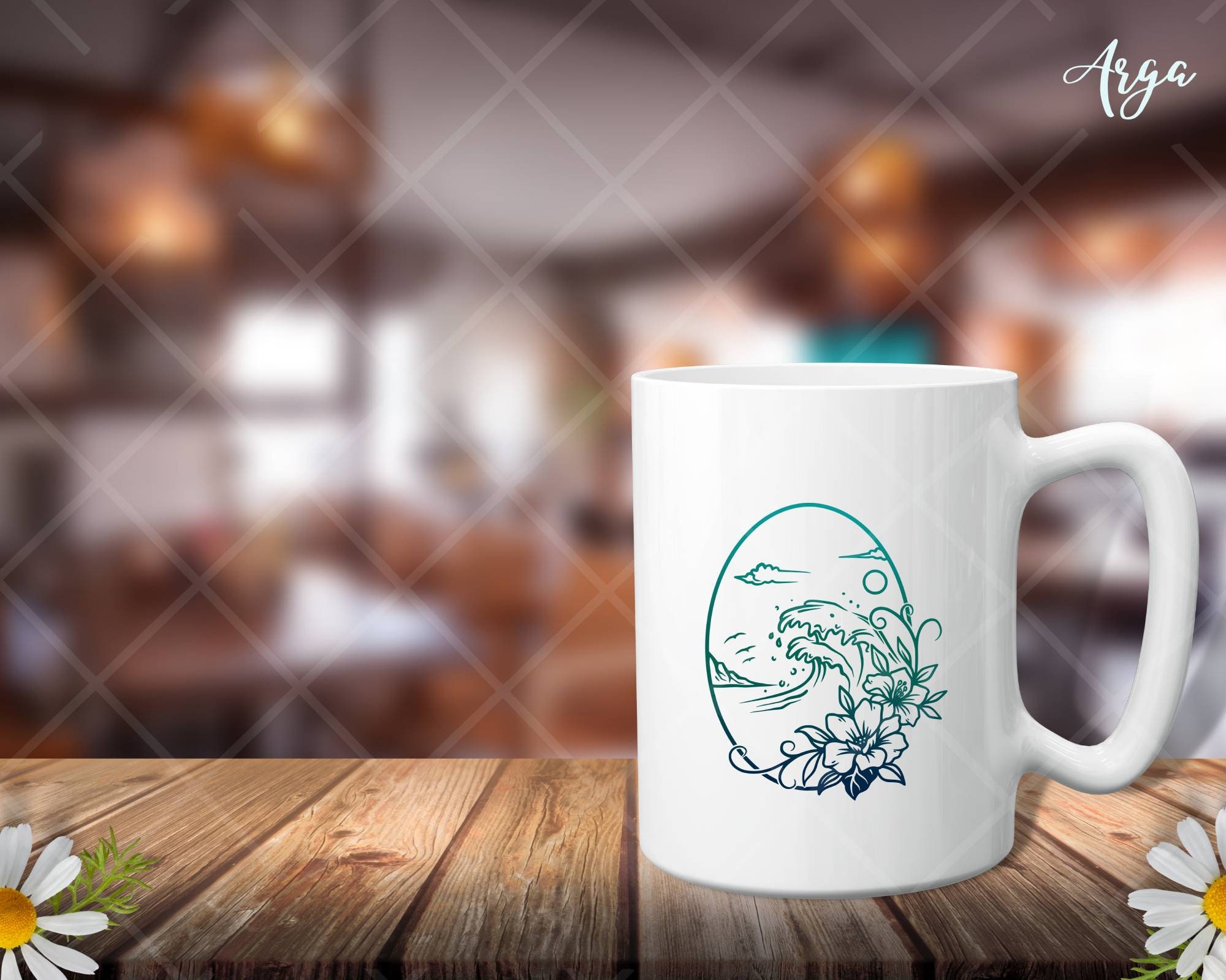 Wave Scene Svg Wave SVG Wave With Flower Svg Floral Wave - Etsy