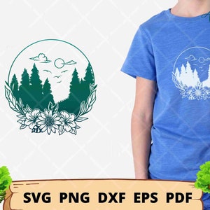 Pine Forest Svg, Forest in Flower Frame, Forest Scene SVG, Floral ...