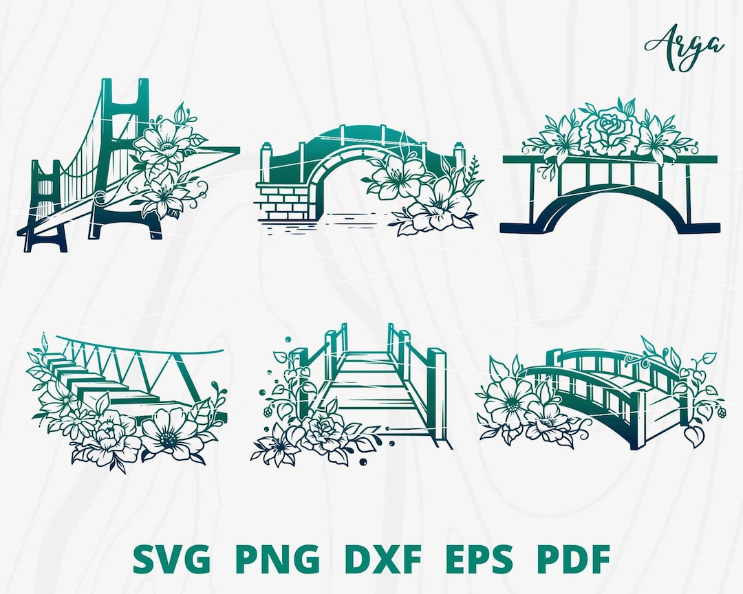 Floral Bridges Svg Bundle, Bridge Svg, Bridge With Flower, Bridge Cut ...