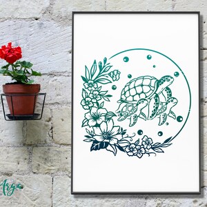 Mom Turtle With Her Babies Svg, Turtle With Flower Svg, Sea Turtle Svg ...