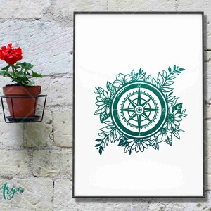 Compass Rose Svg, Vintage Compass Svg, Floral Compass Svg, Compass With ...