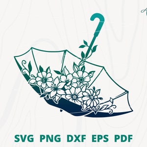 Umbrella Svg Bundle, Umbrella With Flower Svg, Umbrella Svg, Rain Svg ...