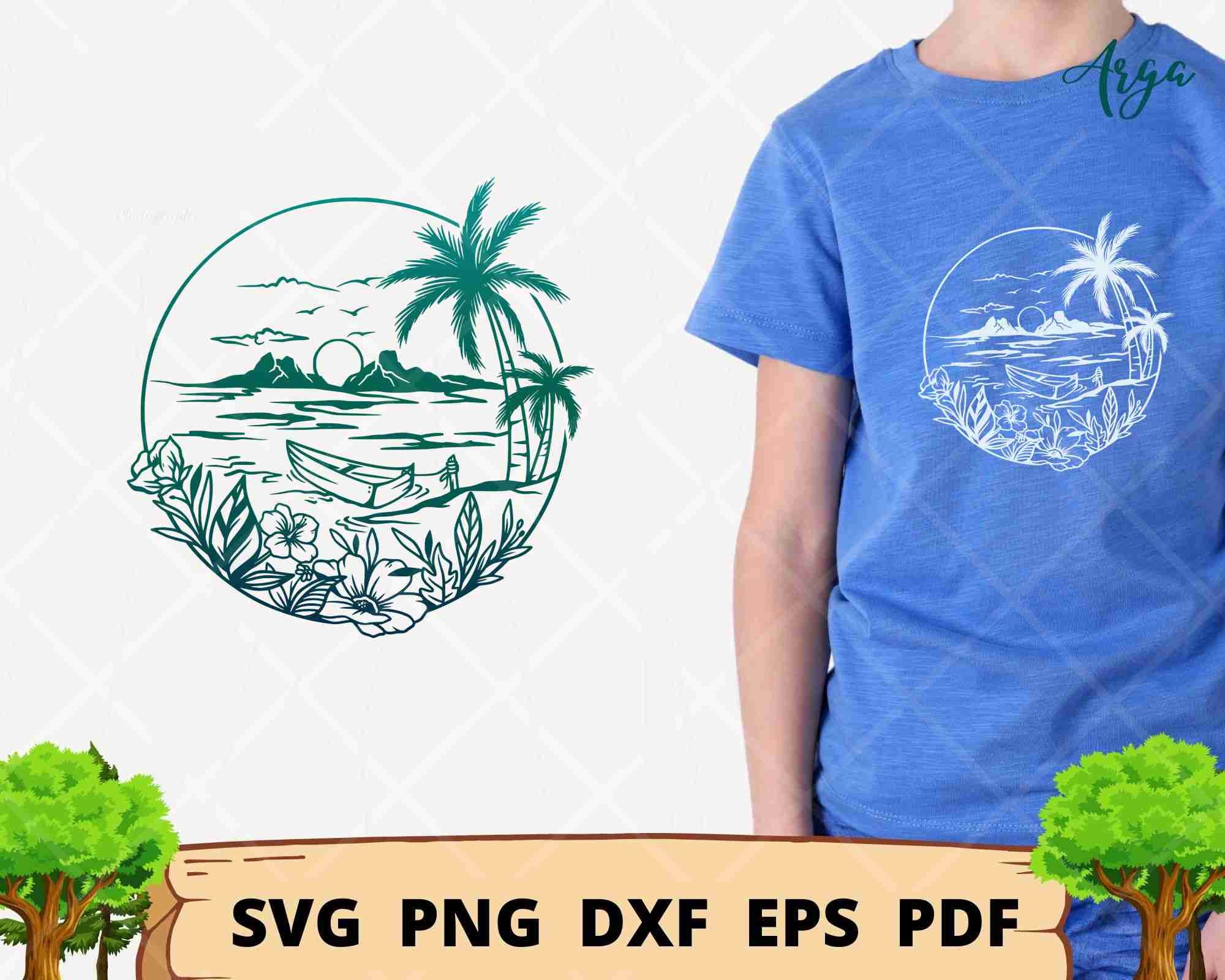 Beautiful Island With Wooden Boat SVG Island Scene Svg Beach - Etsy