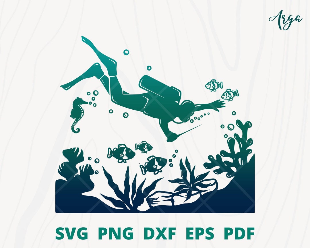 Scuba Svg, Scuba Diving Svg, Underwater Scene Svg, Diver Svg, Under Sea ...