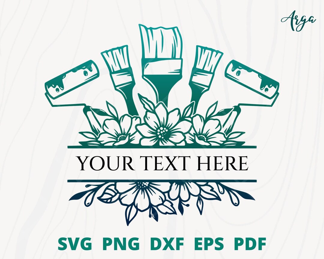 Split Monogram Paint Tool Svg, Floral Paintbrush Tool Svg, Painting ...