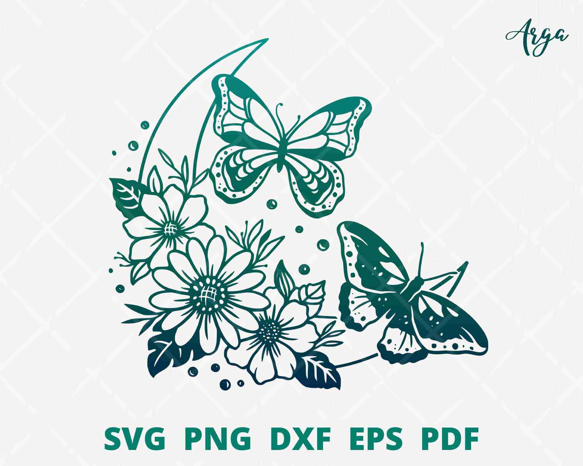Butterfly Moon Svg Files Floral Moon Butterfly Svg Celestial - Etsy