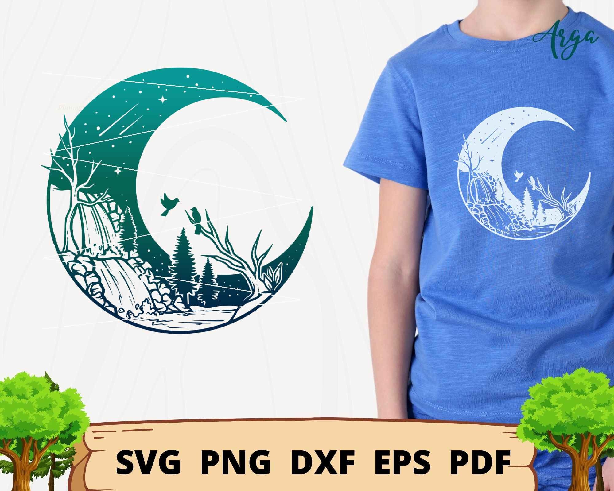 Waterfall on the Moon Svg Crescent Moon Svg Waterfall Scene - Etsy