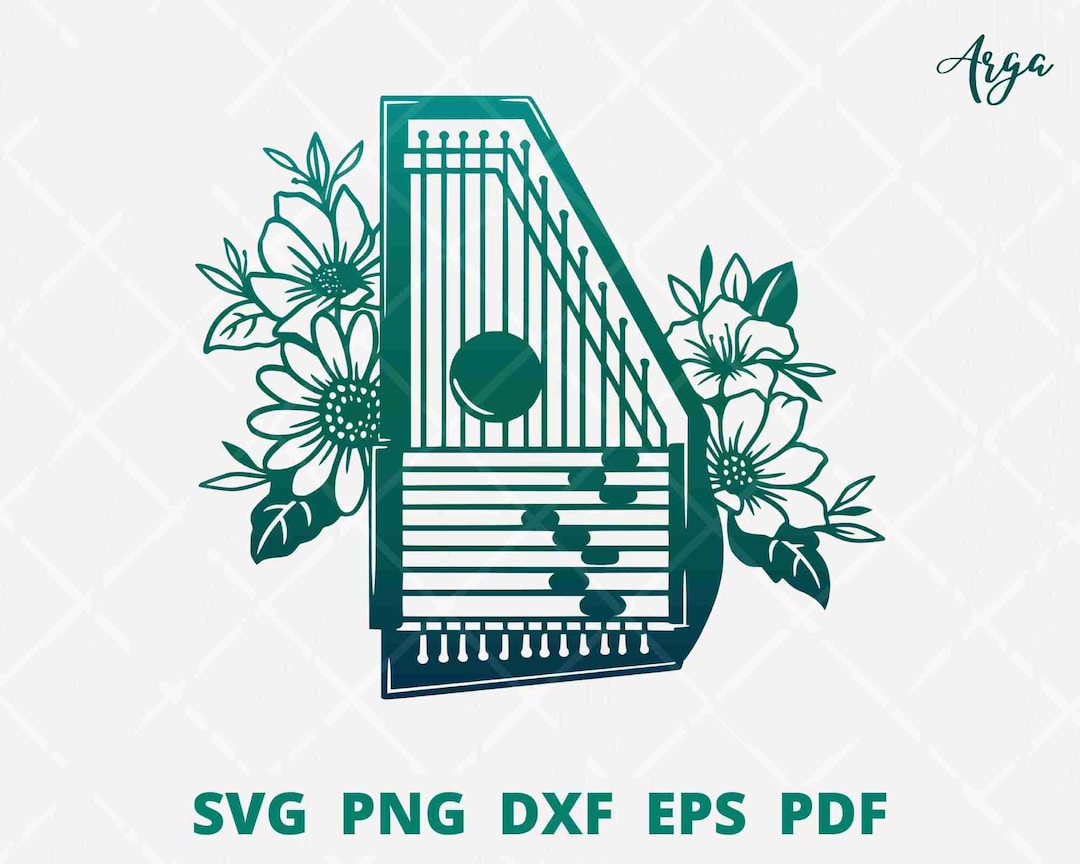 Floral Zither Svg, Zither Png, Traditional Guitar Music Instrument in ...