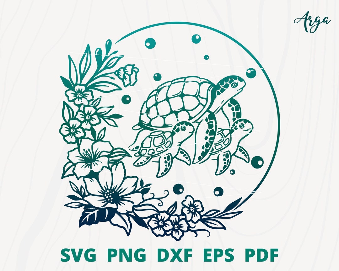 Mom Turtle With Her Babies Svg, Turtle With Flower Svg, Sea Turtle Svg ...
