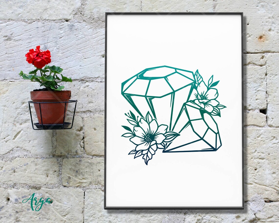 Diamond With Flower Svg, Diamond Svg, Floral Diamond Svg, Flower ...