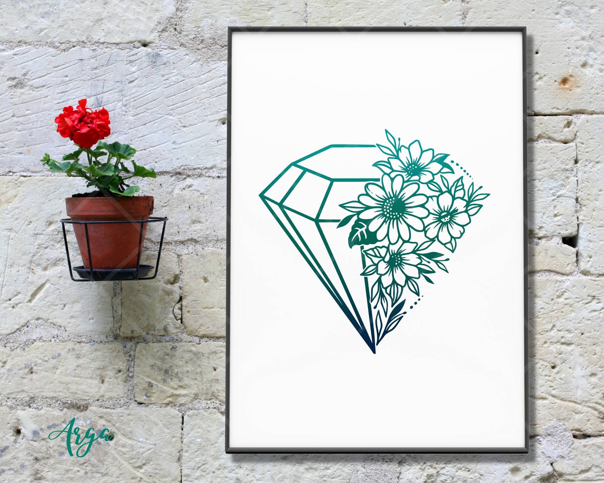 Floral Diamond Svg Diamond Png Diamond With Flower Svg - Etsy UK