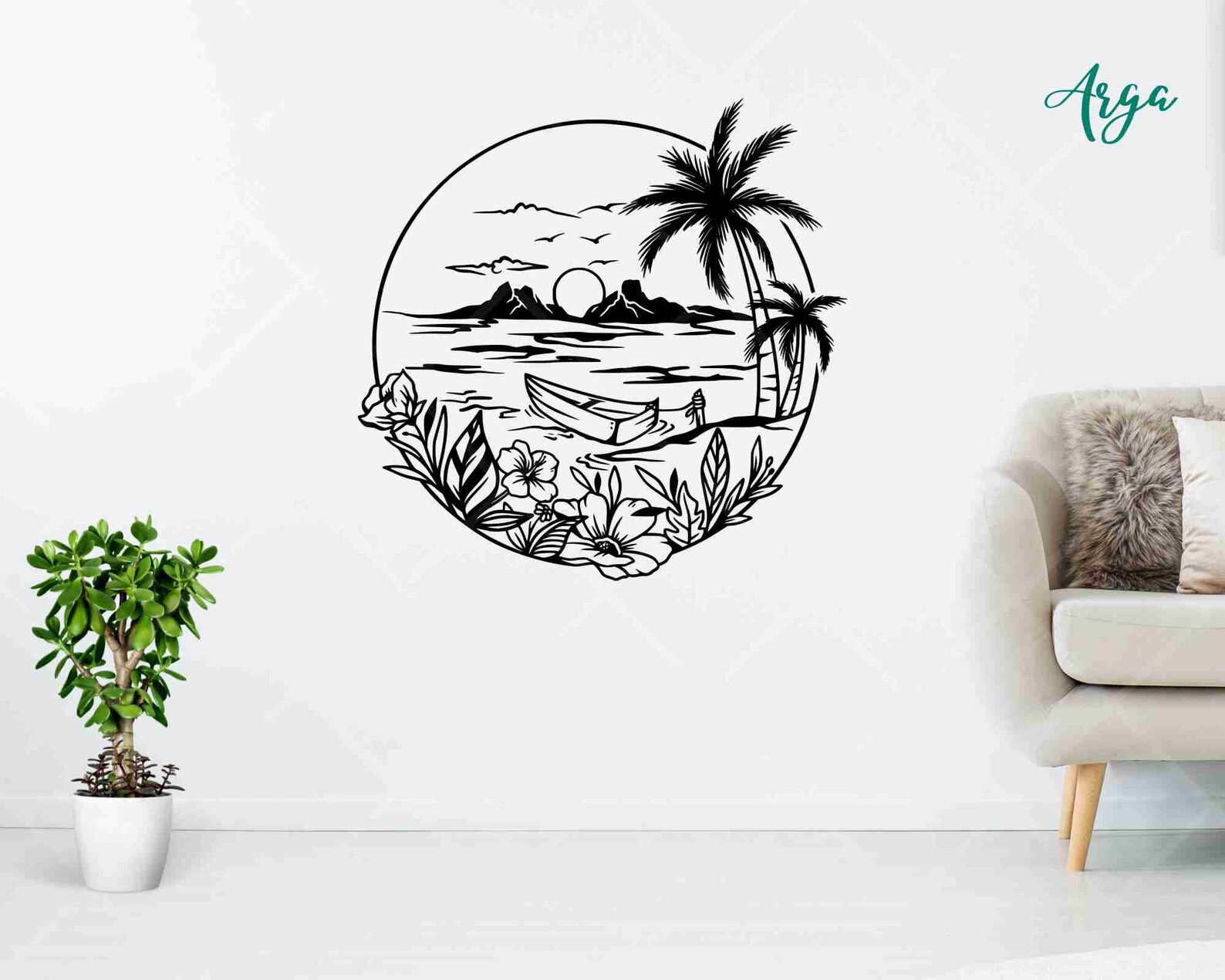 Beautiful Island With Wooden Boat SVG Island Scene Svg Beach - Etsy