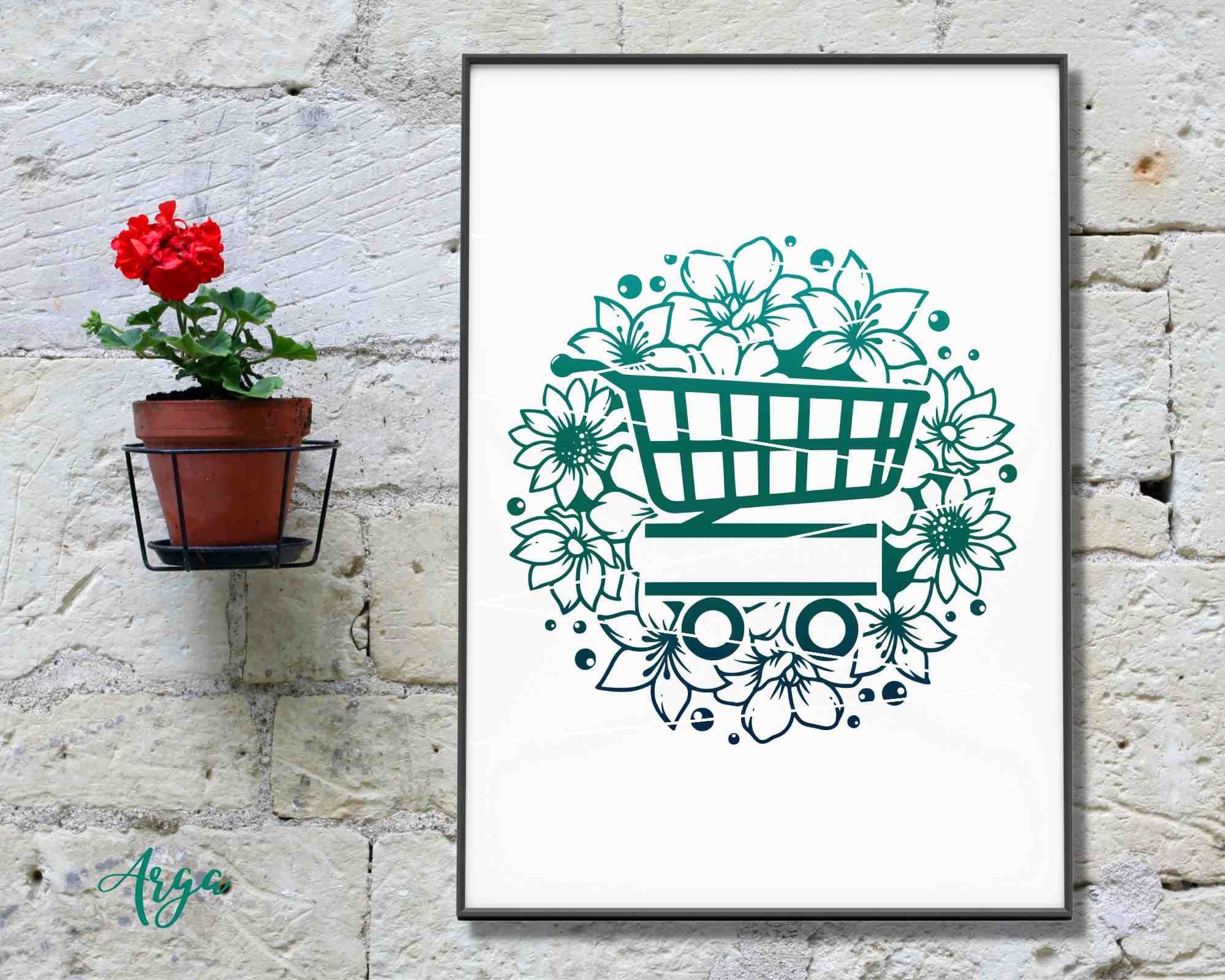 Cart SVG, Flower Split Cart Svg, Store Svg, Online Shop Logo, Shop Svg ...