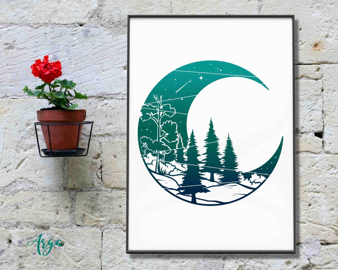 Forest on the Moon Forest Scene Svg Crescent Moon Svg Night - Etsy