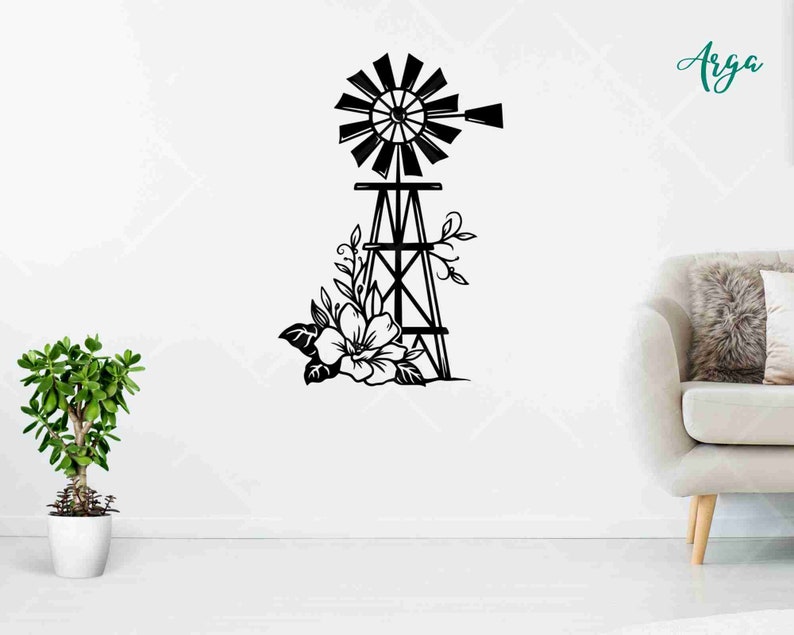 Windmill Svg, Windmill With Flower, Floral Windmill Svg, Windmill Wall ...