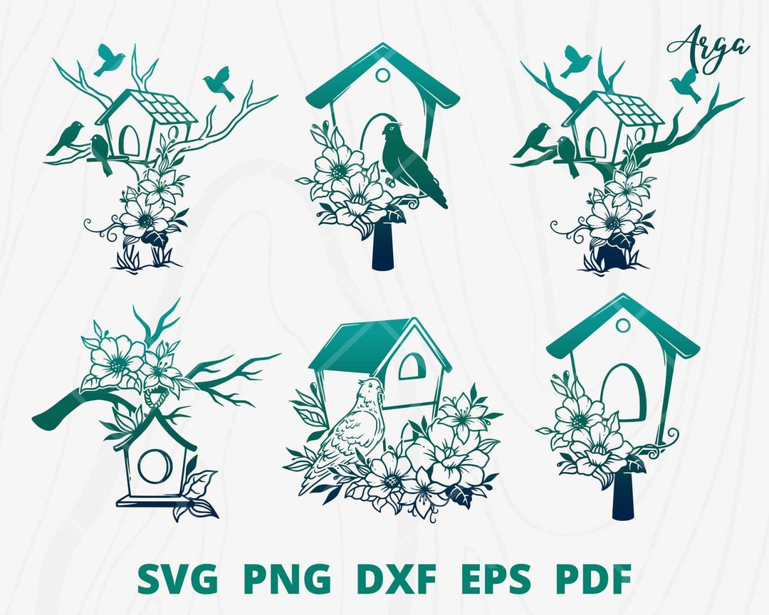 Bird House Svg Bundle, Bird House Svg, Bird House on Branch, Flower ...