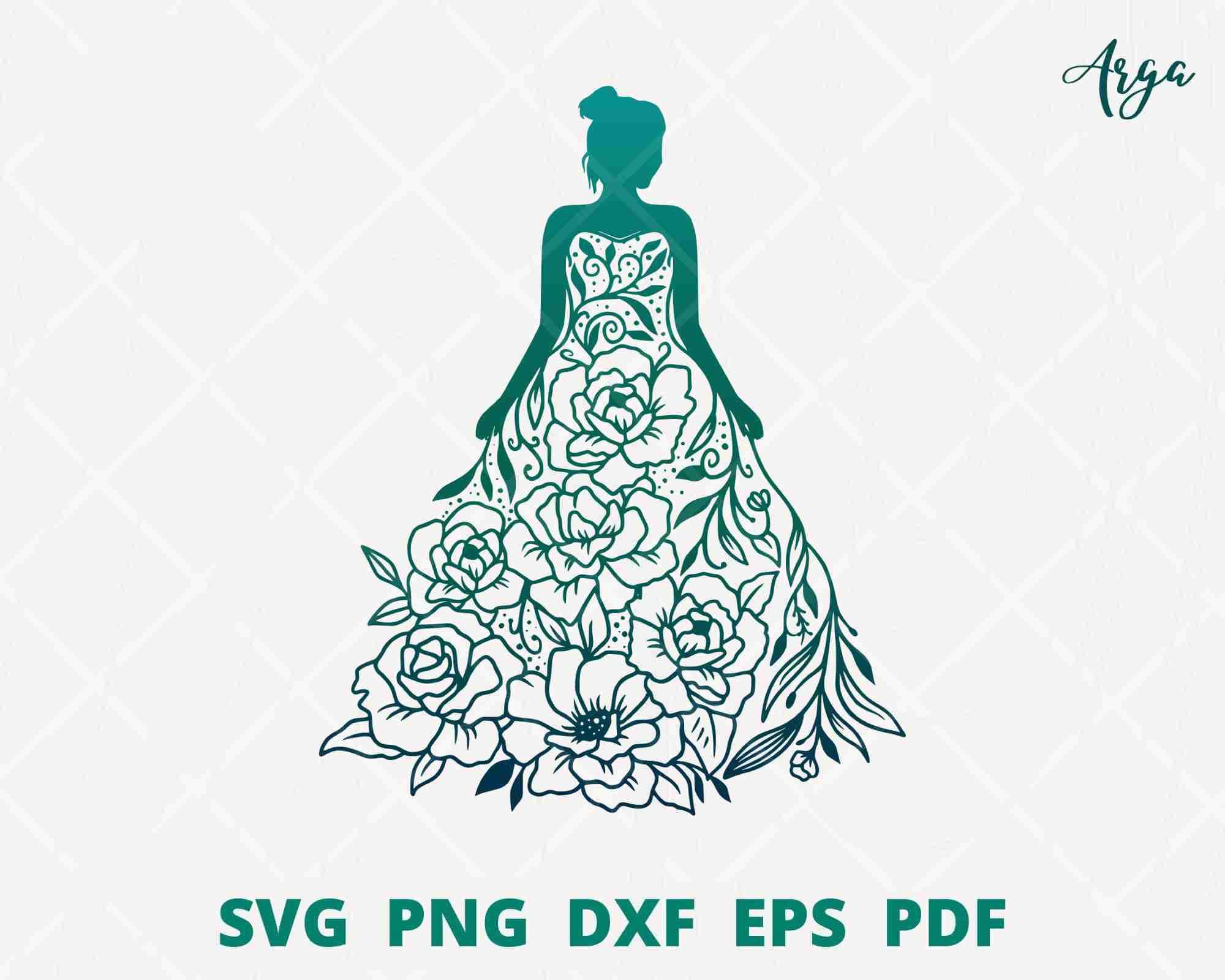Wedding Dress Svg Floral Dress Svg Flower Dress Svg Woman - Etsy