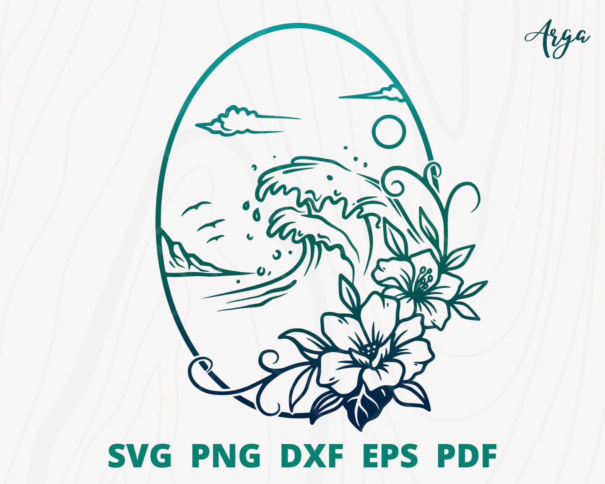 Wave Scene Svg Wave SVG Wave With Flower Svg Floral Wave - Etsy