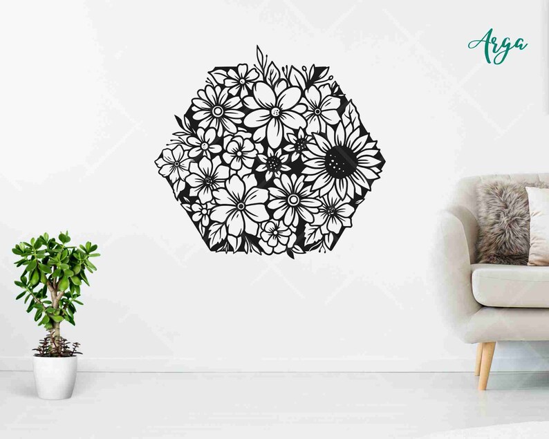 Hexagonal Flowers Svg Geometric Flower Svg Flowers Wall - Etsy
