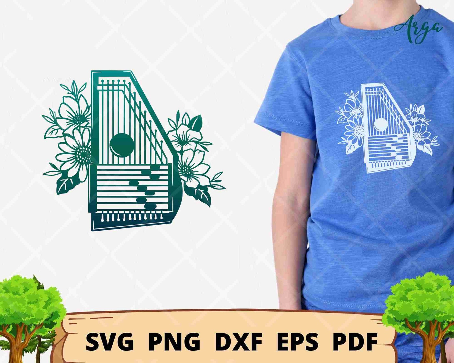 Floral Zither Svg Zither Png Traditional Guitar Music - Etsy