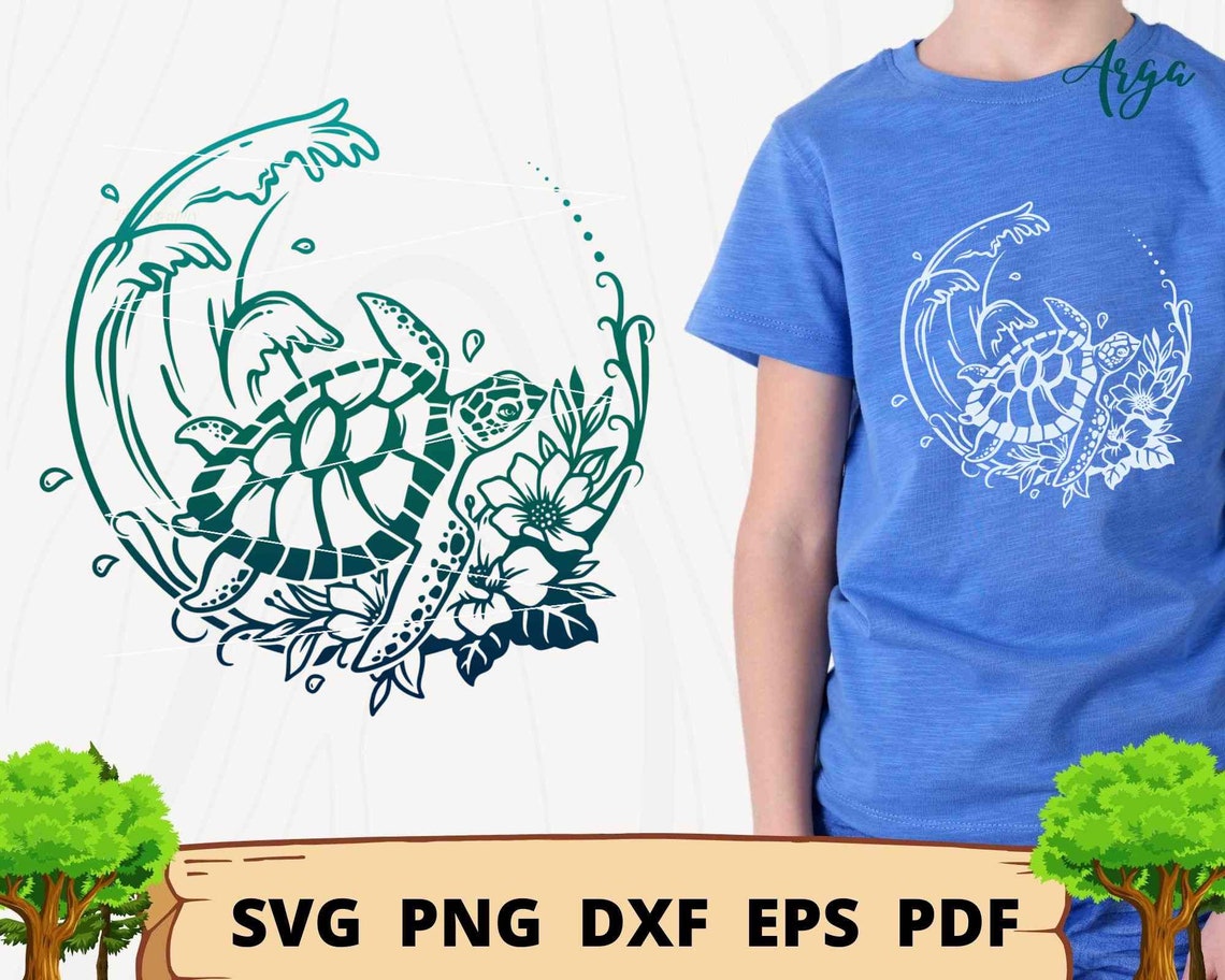 Turtle With Wave Svg Turtle Svg File Sea Turtle Svg Flower - Etsy