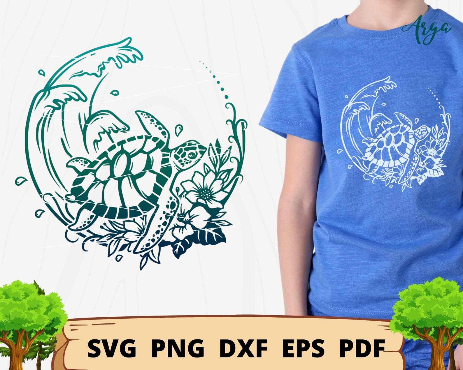 Turtle With Wave Svg, Turtle Svg File, Sea Turtle Svg, Flower Turtle ...