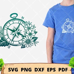 Compass With Flower Svg, Compass Rose Svg, Vintage Compass Svg, Floral ...