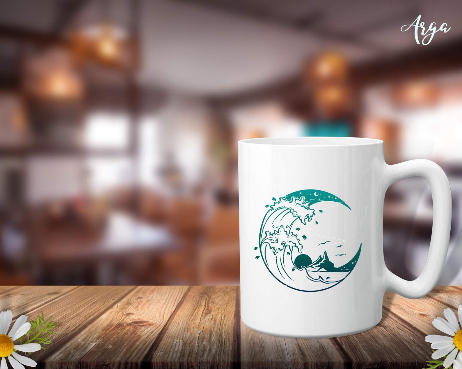 Wave on Crescent Moon, Wave Scene Svg, Wave SVG, Wave on Moon Svg ...