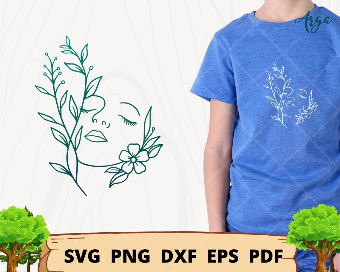 Floral Woman Face Svg, Woman With Flower, Woman Face With Flower for ...