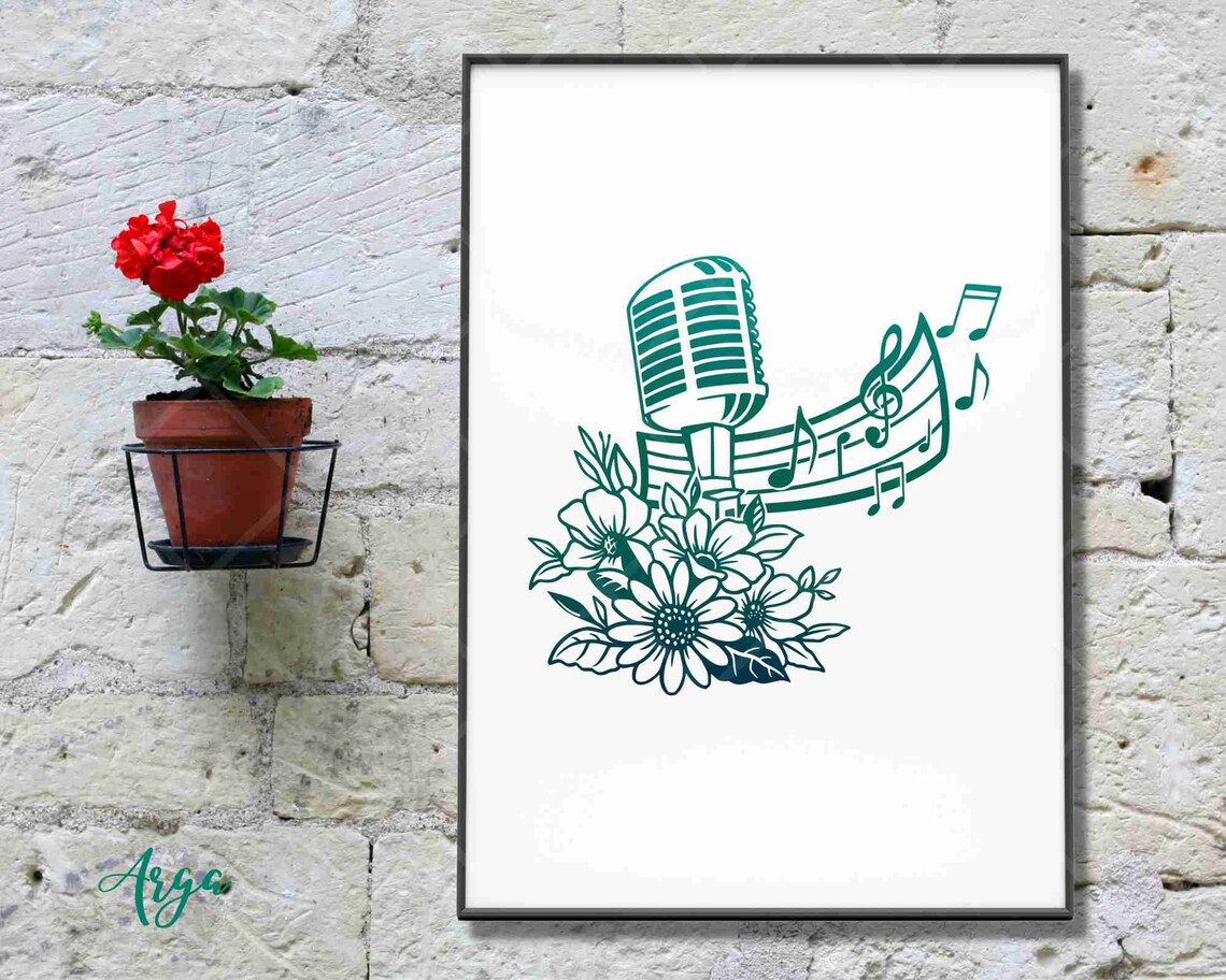 Floral Microphone Svg File, Vintage Microphone With Flower for a ...