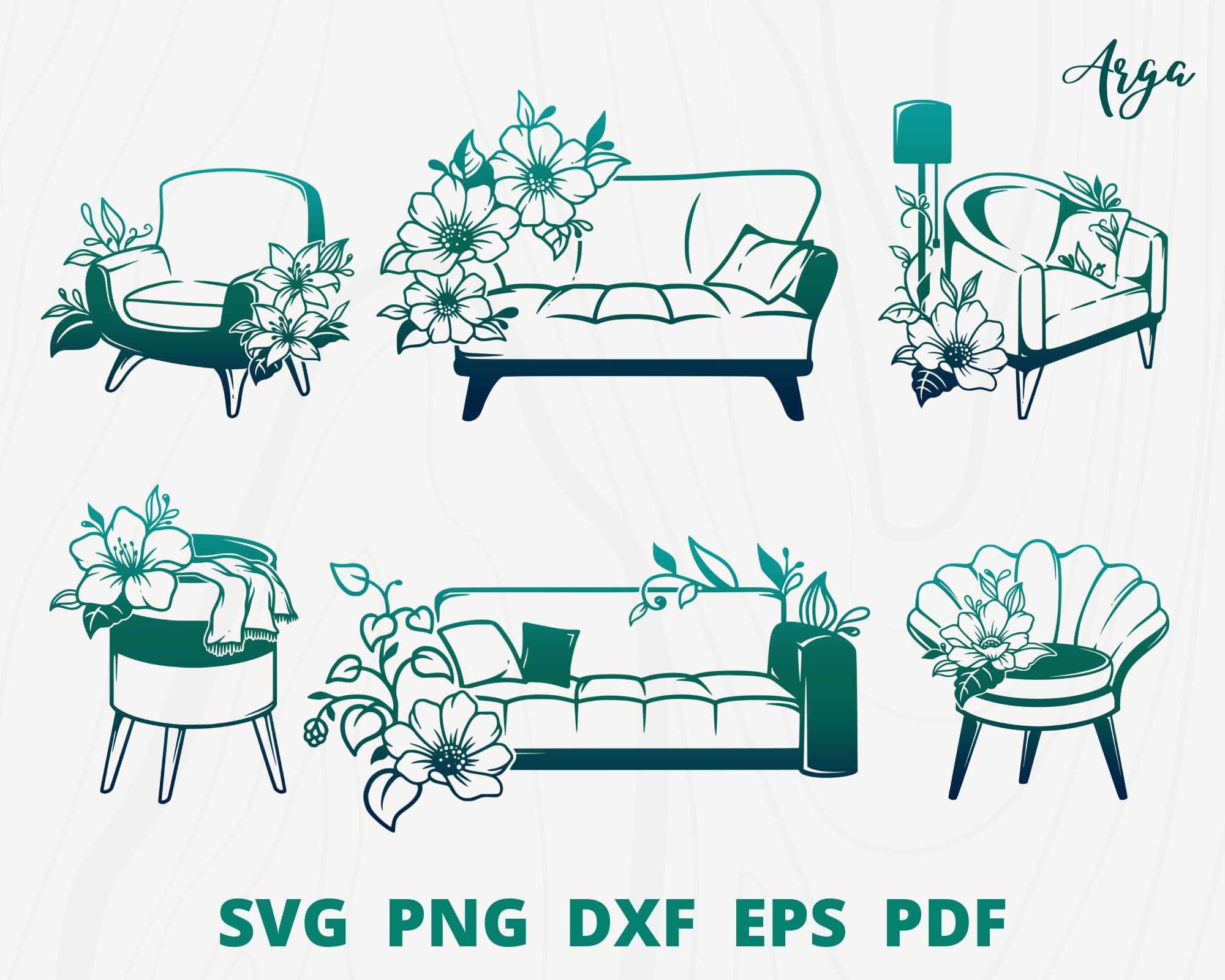 Sofa Svg Bundle Couch Svg Living Room Svg Sofa With Flower - Etsy Hong Kong
