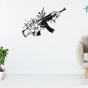 Floral Gun Svg, Floral Rifle Svg, Floral Weapon Svg, Assault Rifle Svg ...