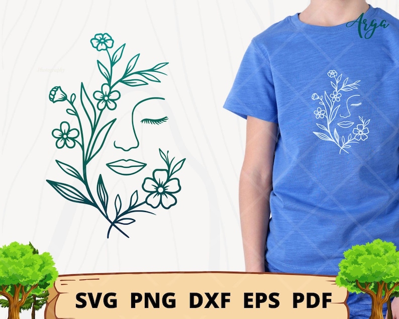 Floral Face Line Art Svg Woman With Flower Woman Face With - Etsy