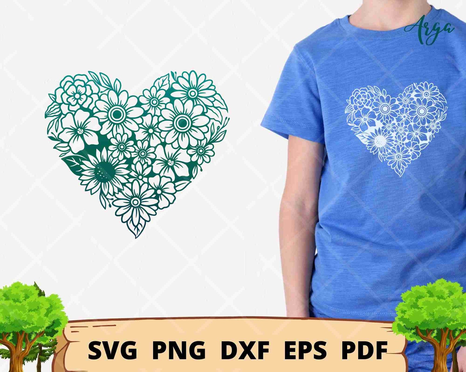 Heart Flowers Svg Love Flower Svg Flowers Wall Decoration - Etsy