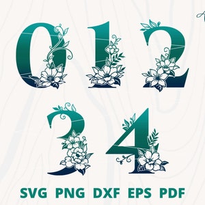 Number With Flower Svg Bundle, Number Svg, Floral Number Svg, Table ...