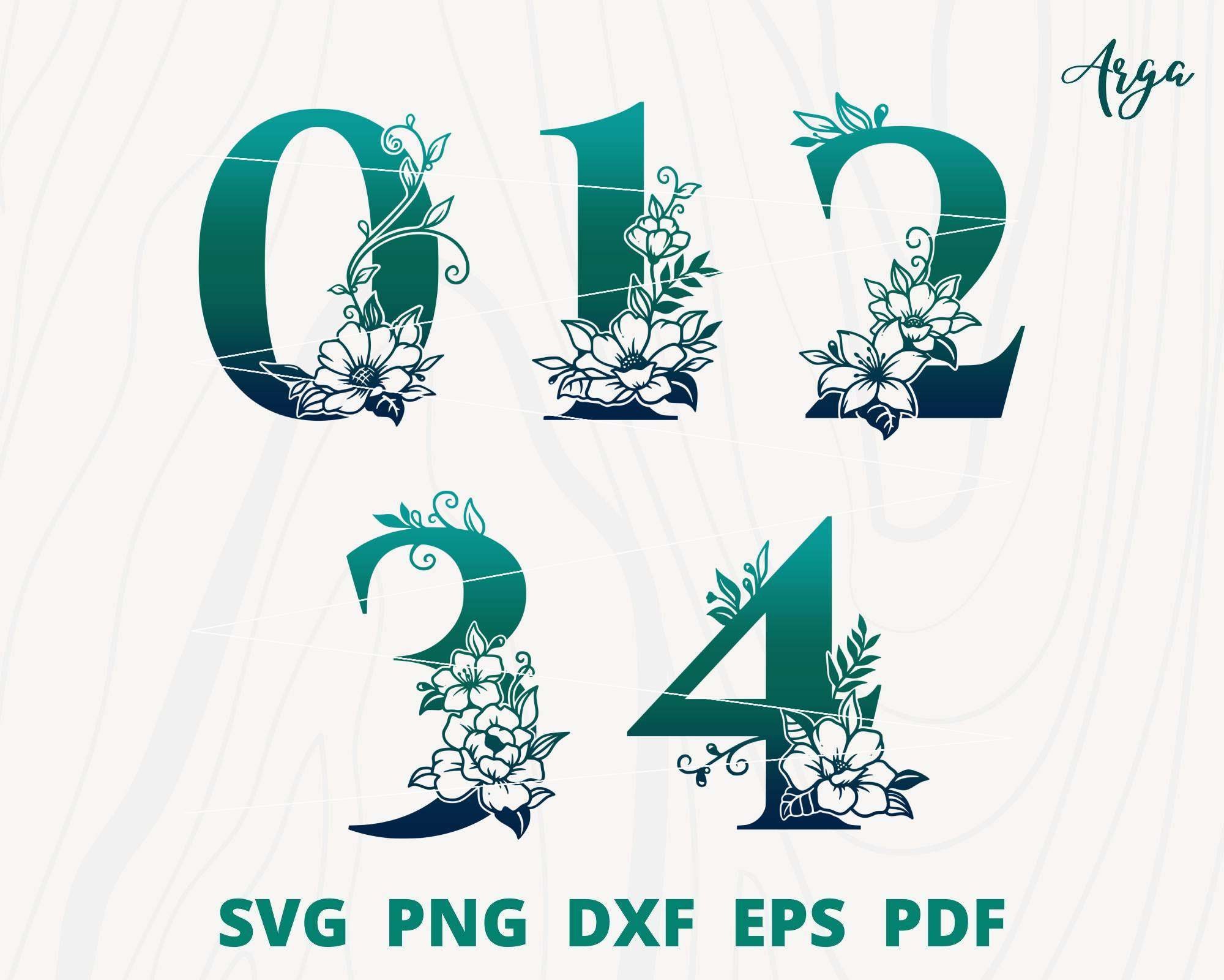 Number With Flower Svg Bundle, Number Svg, Floral Number Svg, Table ...