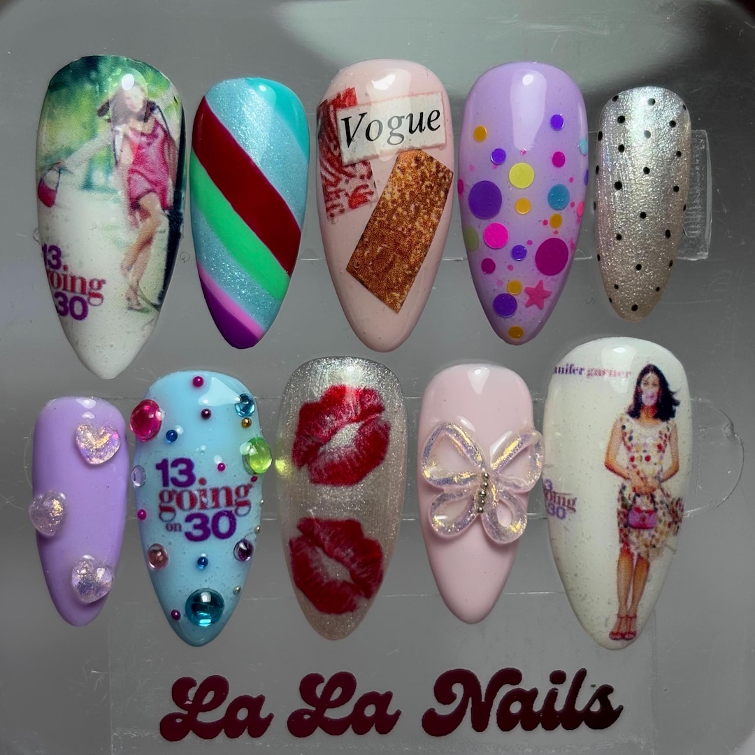 13 Going on 30 Press on Nails | Rom-com Decal, 3D Gel Design - Etsy