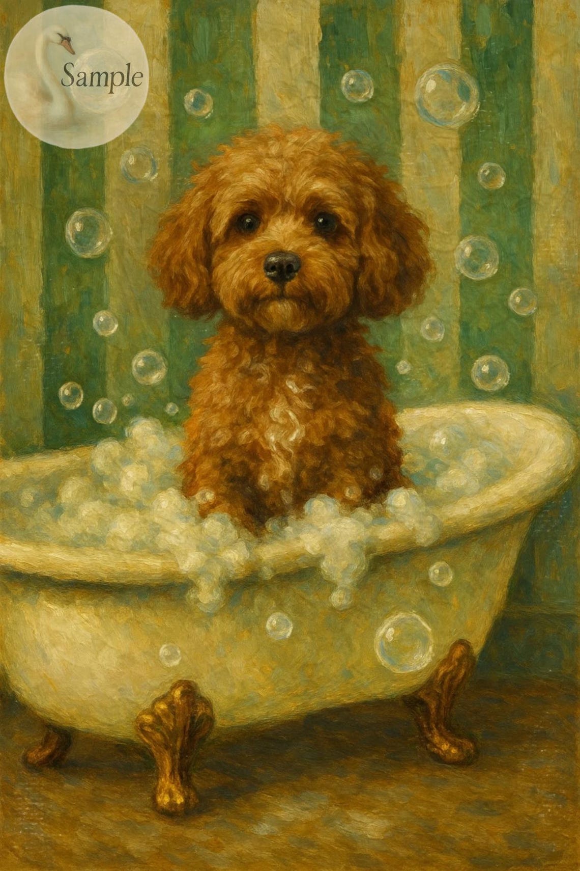 Cavapoo Bathroom Wall Art, Printable Oil Painting, Oil Painting ...