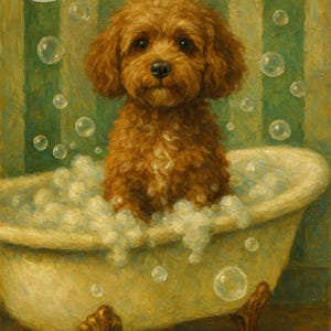Cavapoo Bathroom Wall Art, Printable Oil Painting, Oil Painting ...