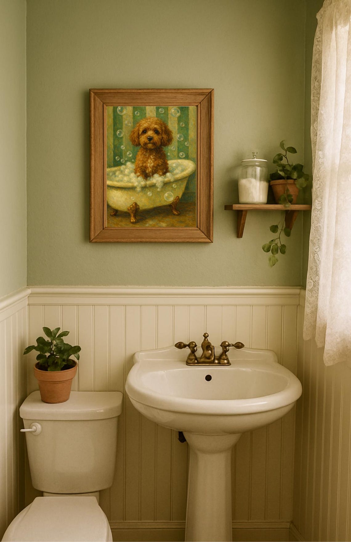 Cavapoo Bathroom Wall Art, Printable Oil Painting, Oil Painting ...