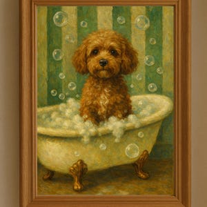 Cavapoo Bathroom Wall Art, Printable Oil Painting, Oil Painting ...