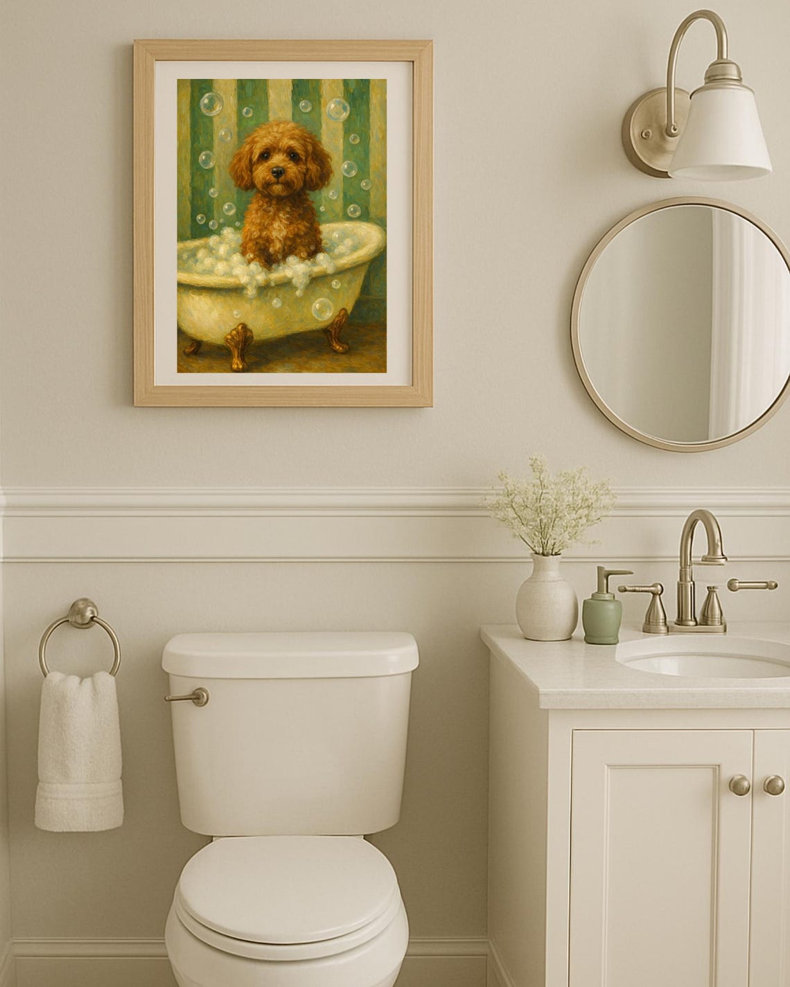 Cavapoo Bathroom Wall Art, Printable Oil Painting, Oil Painting ...