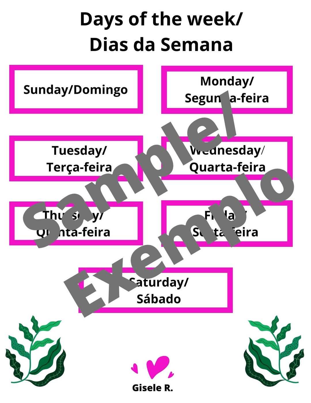 Learn Brazilian Portuguese Days of the Week PDF Digital Downloadable ...