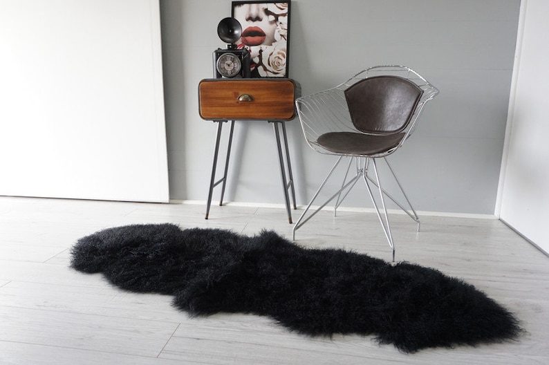 Genuine Real Sheepskin Rug Black Sheepskin Rug Large Sheepskin Throw ...