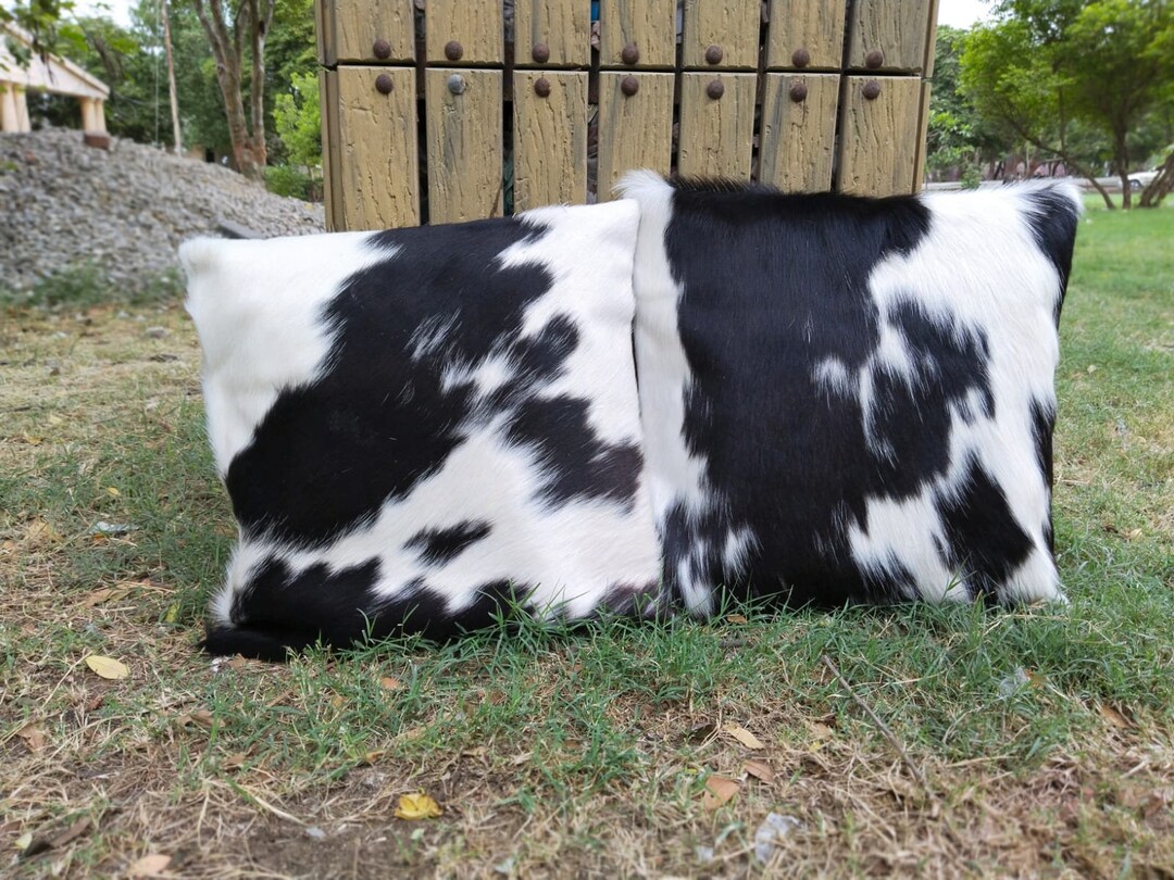 Set of 2 Cowhide Pillow Covers Black and White Cowhide Pillow Cover ...