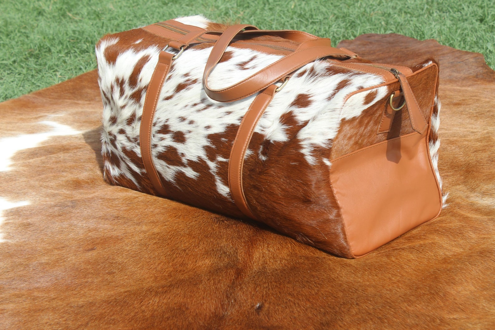 Cowhide Leather Duffel Bag Large Travel Bag Cow Hide Weekend/overnight ...