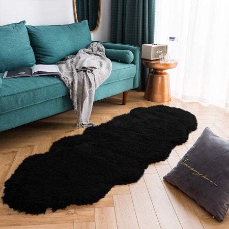 Genuine Real Sheepskin Rug Black Sheepskin Rug Large Sheepskin Throw ...